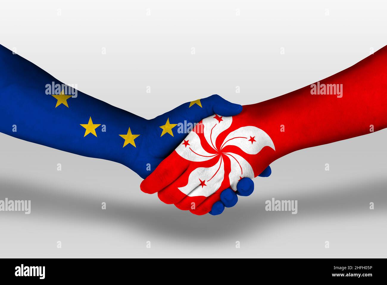 Handshake between germany and european union flags painted on hands ...