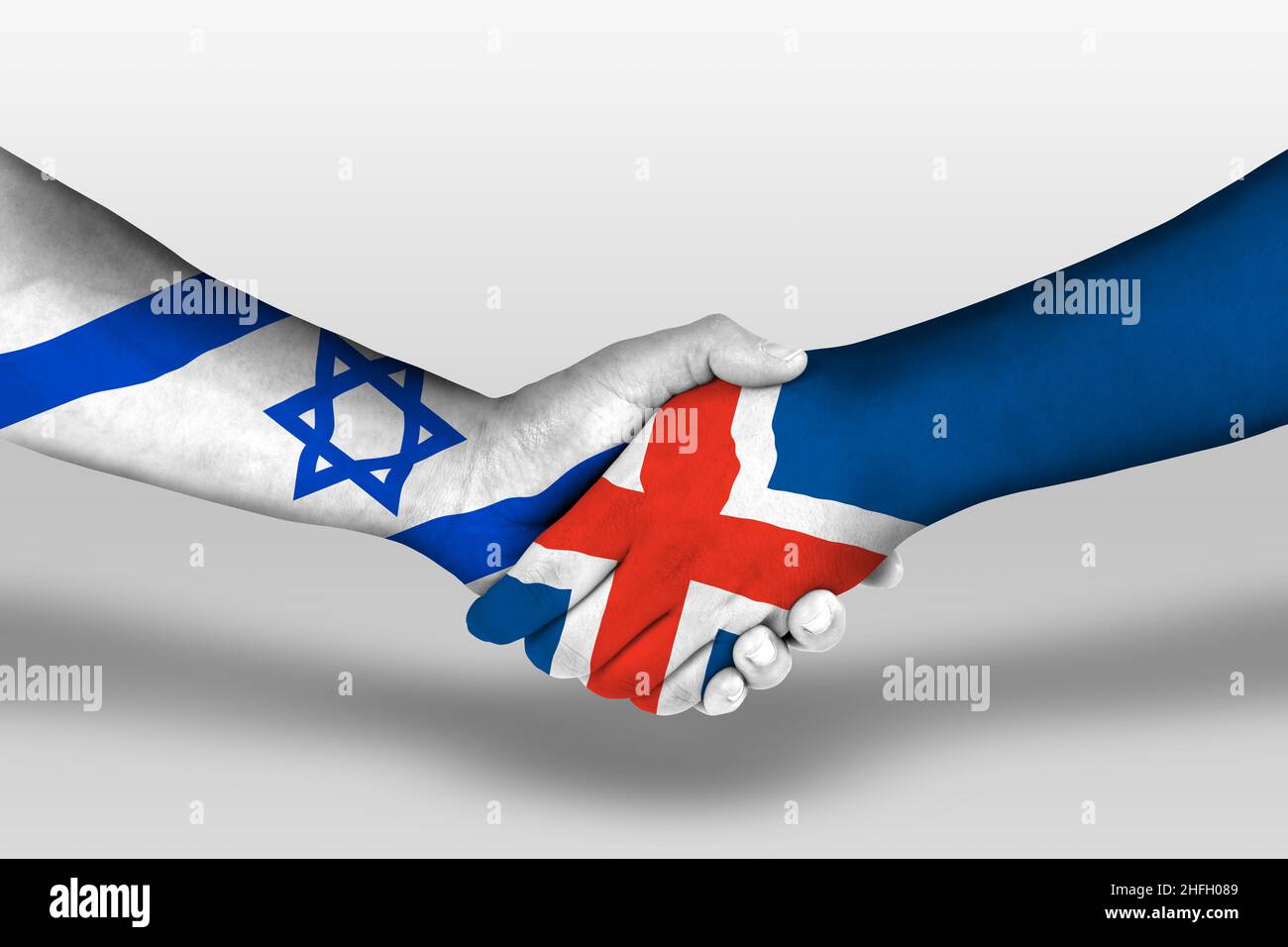 Handshake between greece and israel flags painted on hands ...