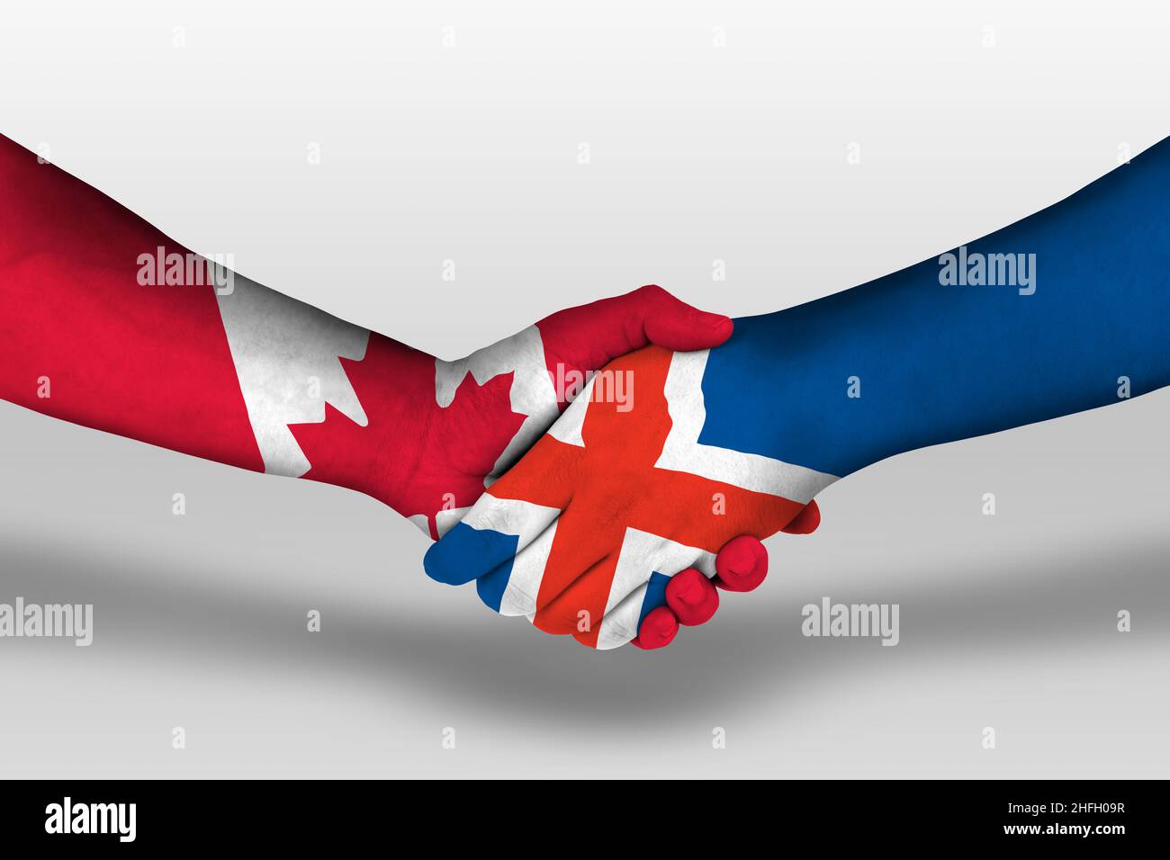 Handshake between hong kong and canada flags painted on hands ...
