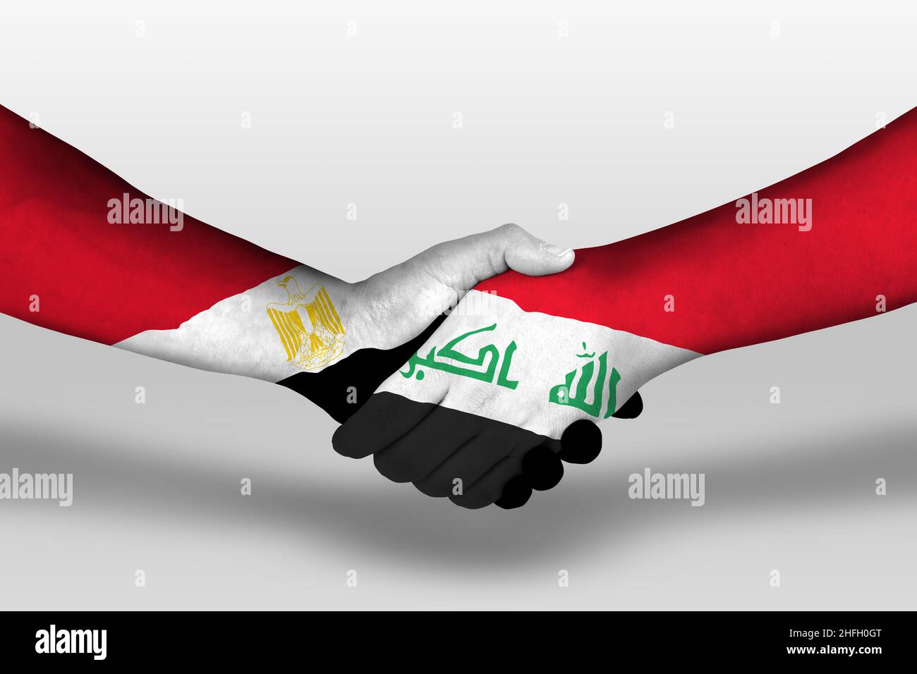 Handshake between india and egypt flags painted on hands, illustration ...