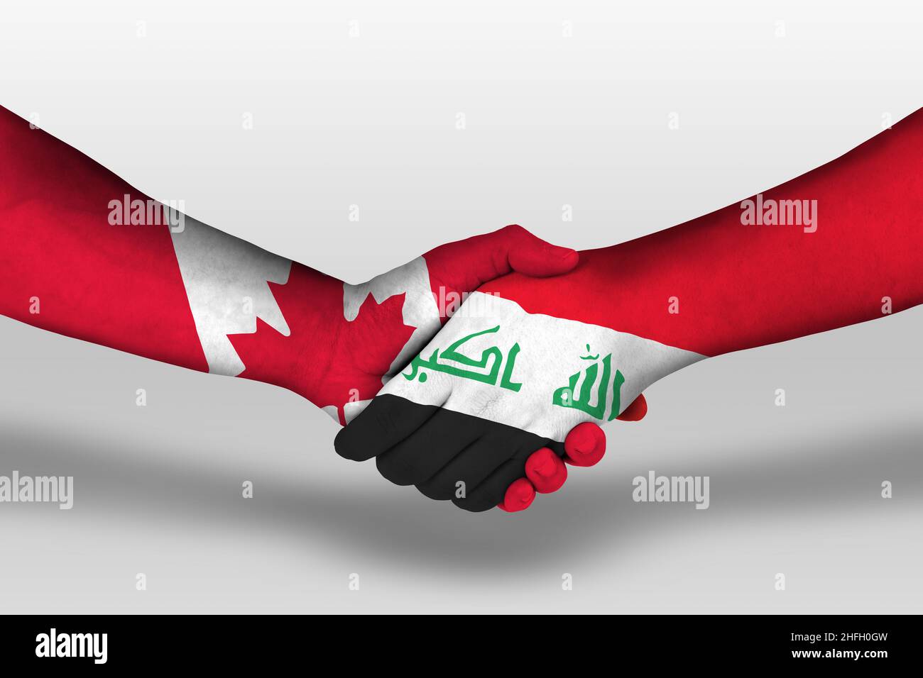 Handshake between india and canada flags painted on hands, illustration ...