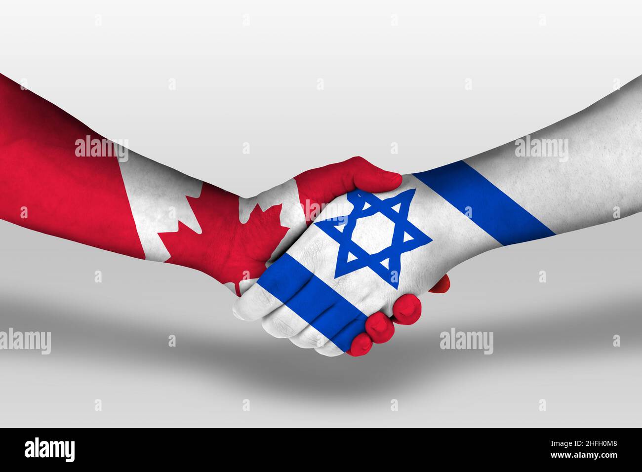 Handshake between iraq and canada flags painted on hands, illustration ...