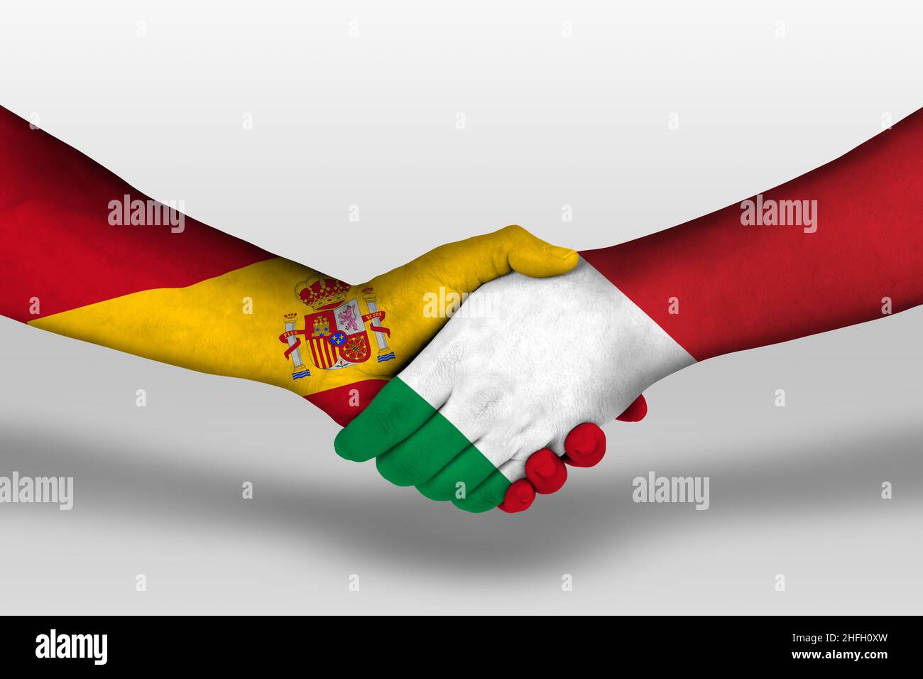 Handshake between israel and spain flags painted on hands, illustration ...