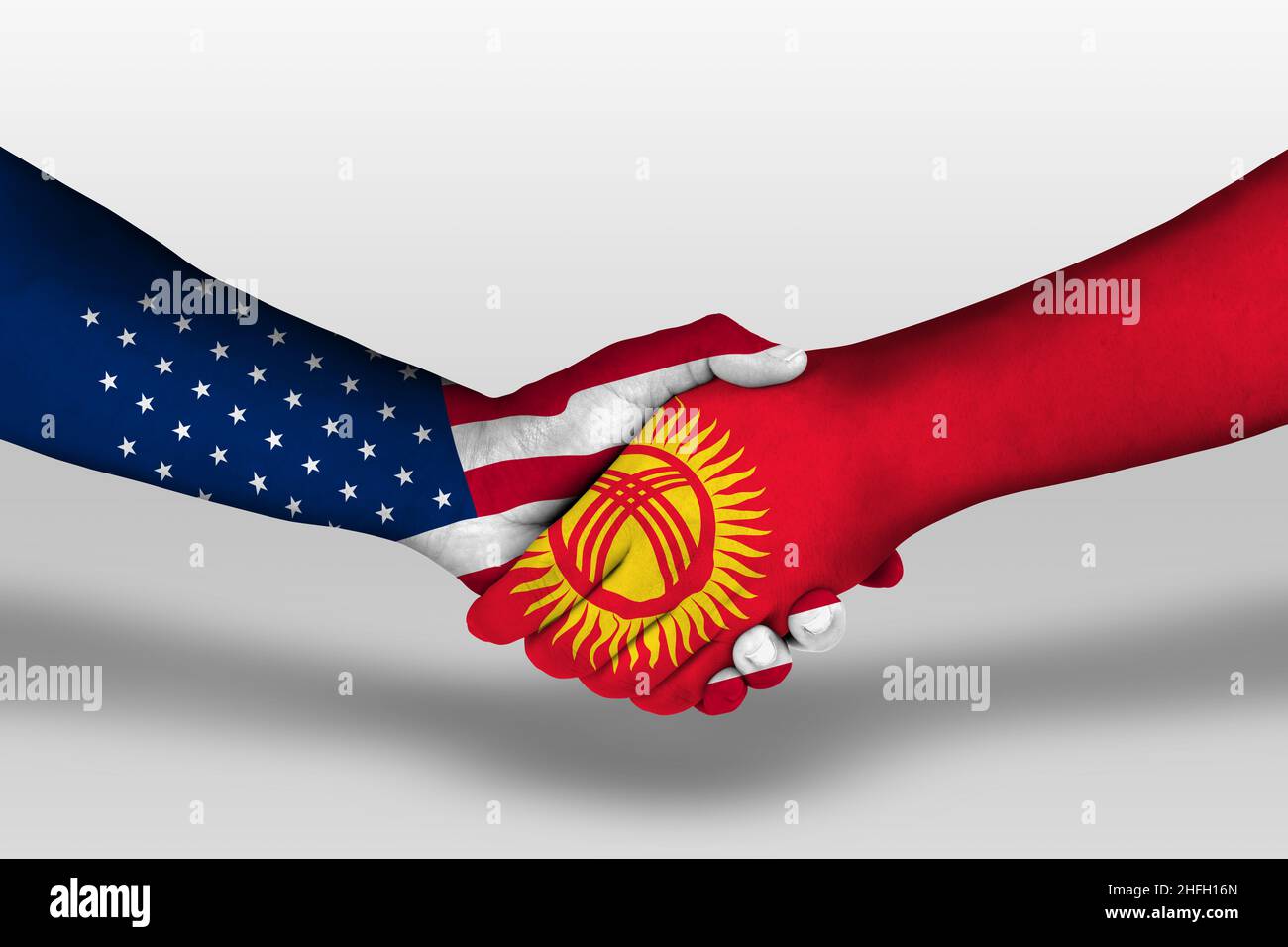 Handshake between kyrgyzstan and united states of america flags painted ...