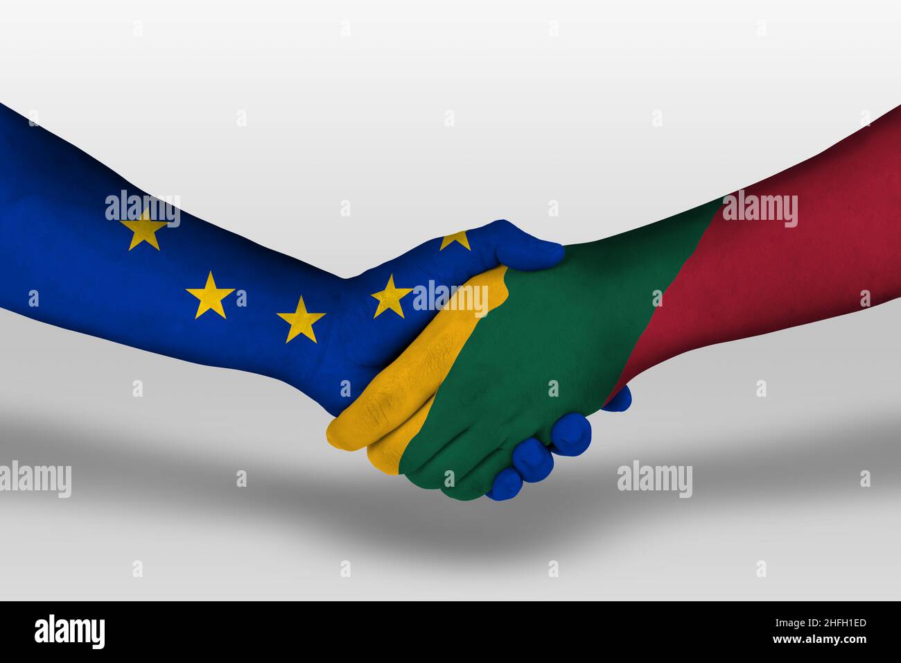 Handshake between lithuania and european union flags painted on hands ...