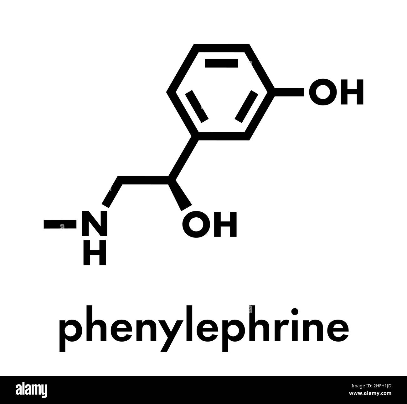 Phenylephrine nasal decongestant drug molecule. Skeletal formula Stock ...