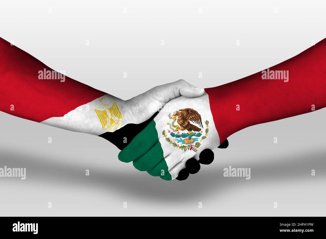 Handshake between mexico and egypt flags painted on hands, illustration ...