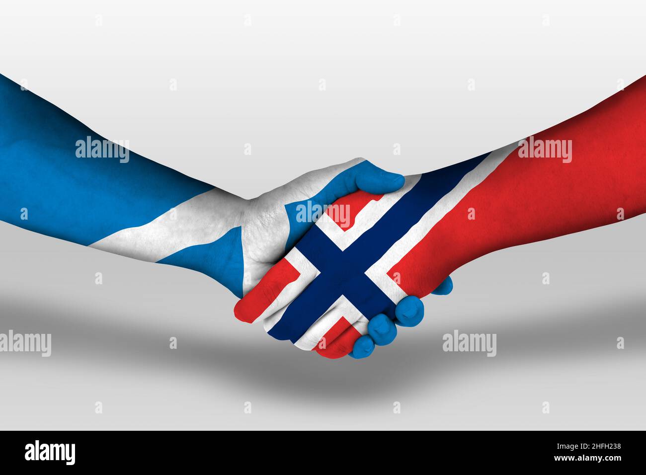 Handshake between norway and scotland flags painted on hands ...