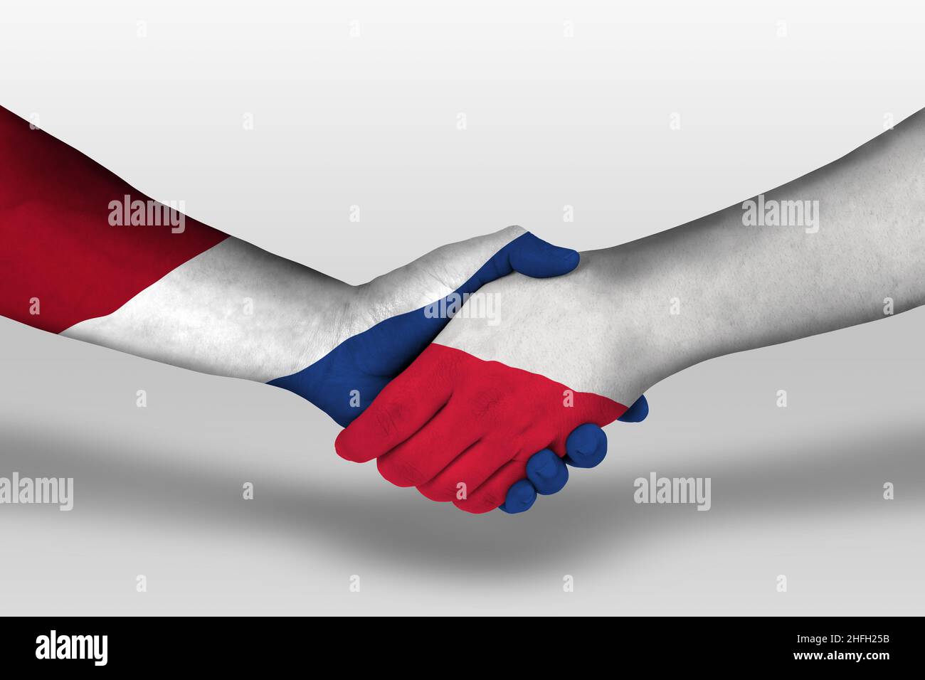 Handshake between poland and netherlands flags painted on hands ...