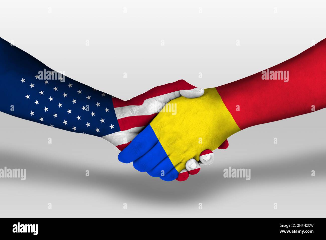 Handshake between romania and united states of america flags painted on ...