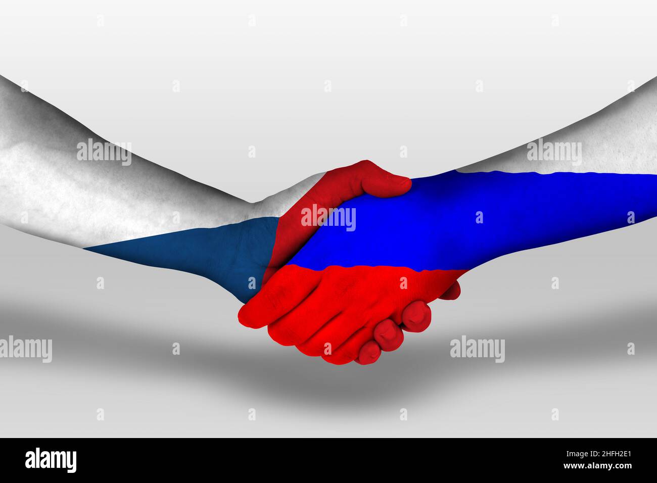 Handshake between russia and czech republic flags painted on hands ...
