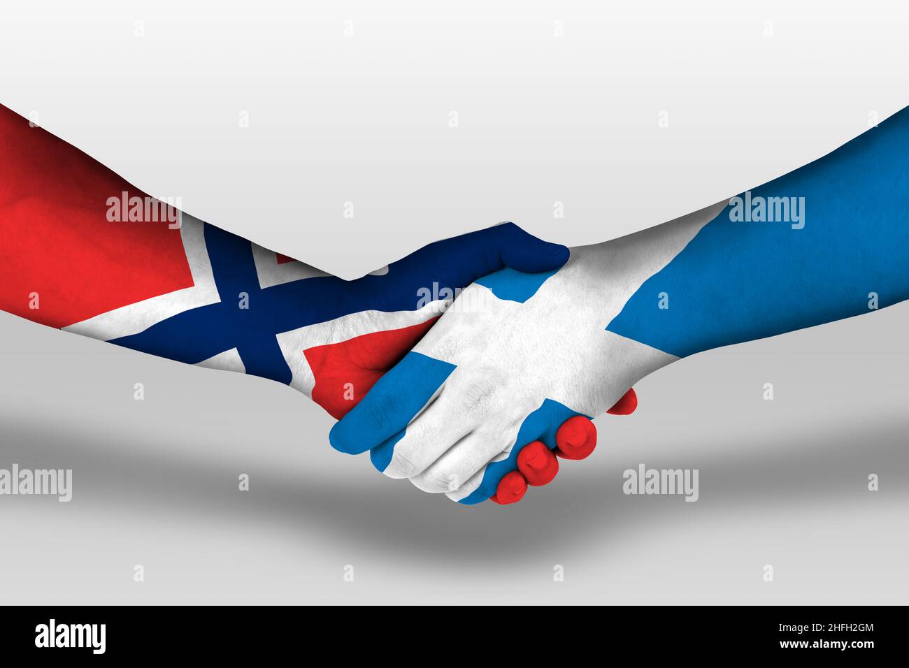 Handshake between scotland and norway flags painted on hands ...
