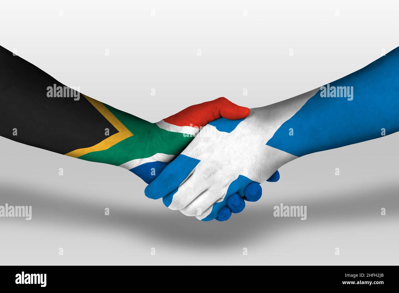 Handshake between scotland and south africa flags painted on hands ...