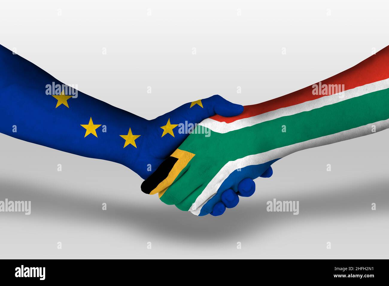 Handshake between south africa and european union flags painted on ...