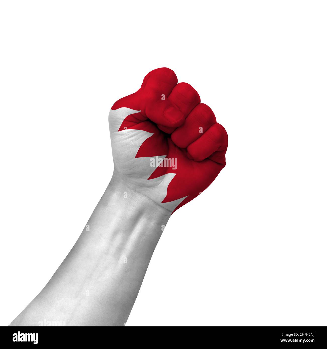 Hand pointing thumb up direction, bahrain painted with flag as symbol ...