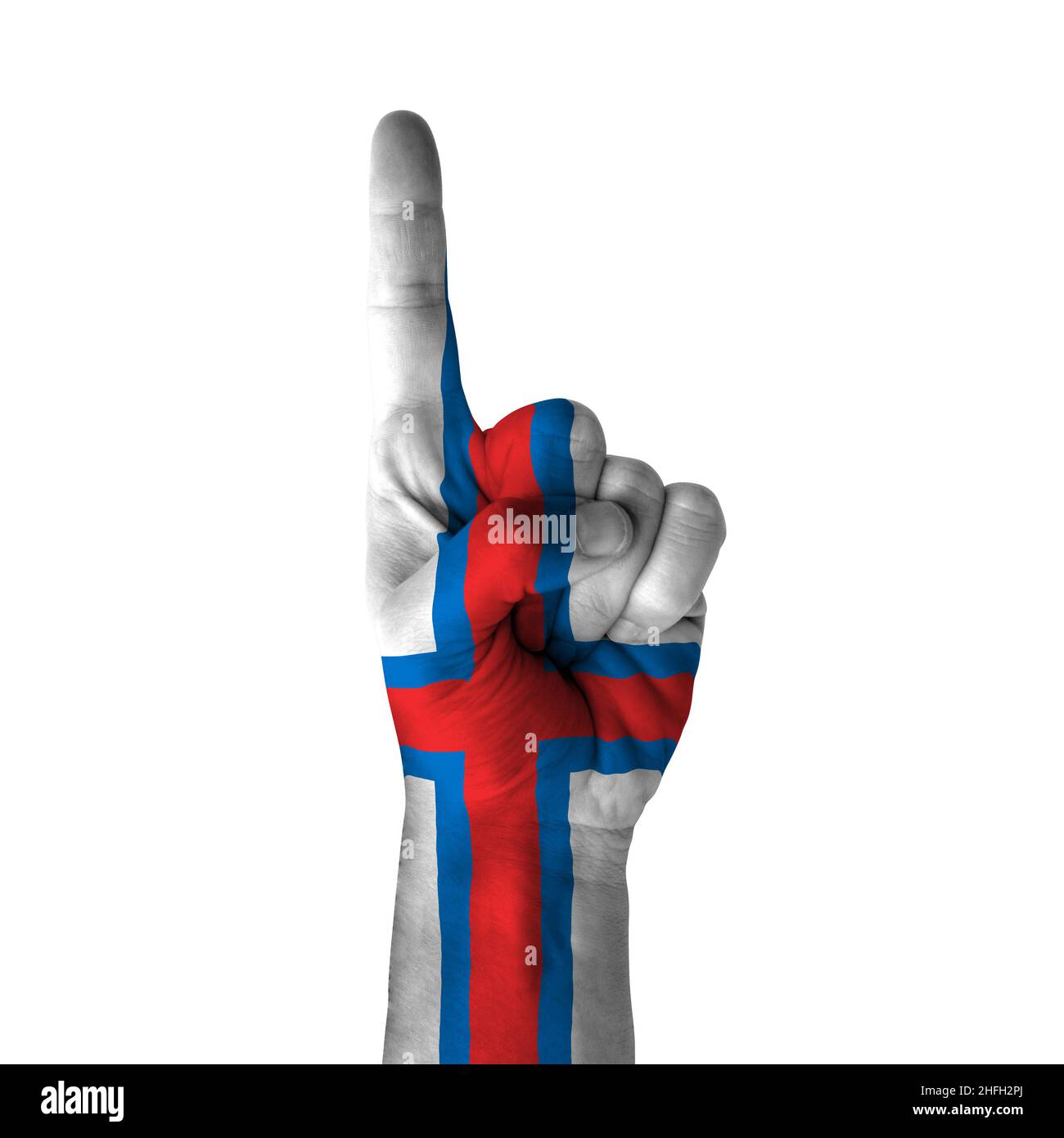 Hand pointing thumb up direction, faroe islands painted with flag as ...