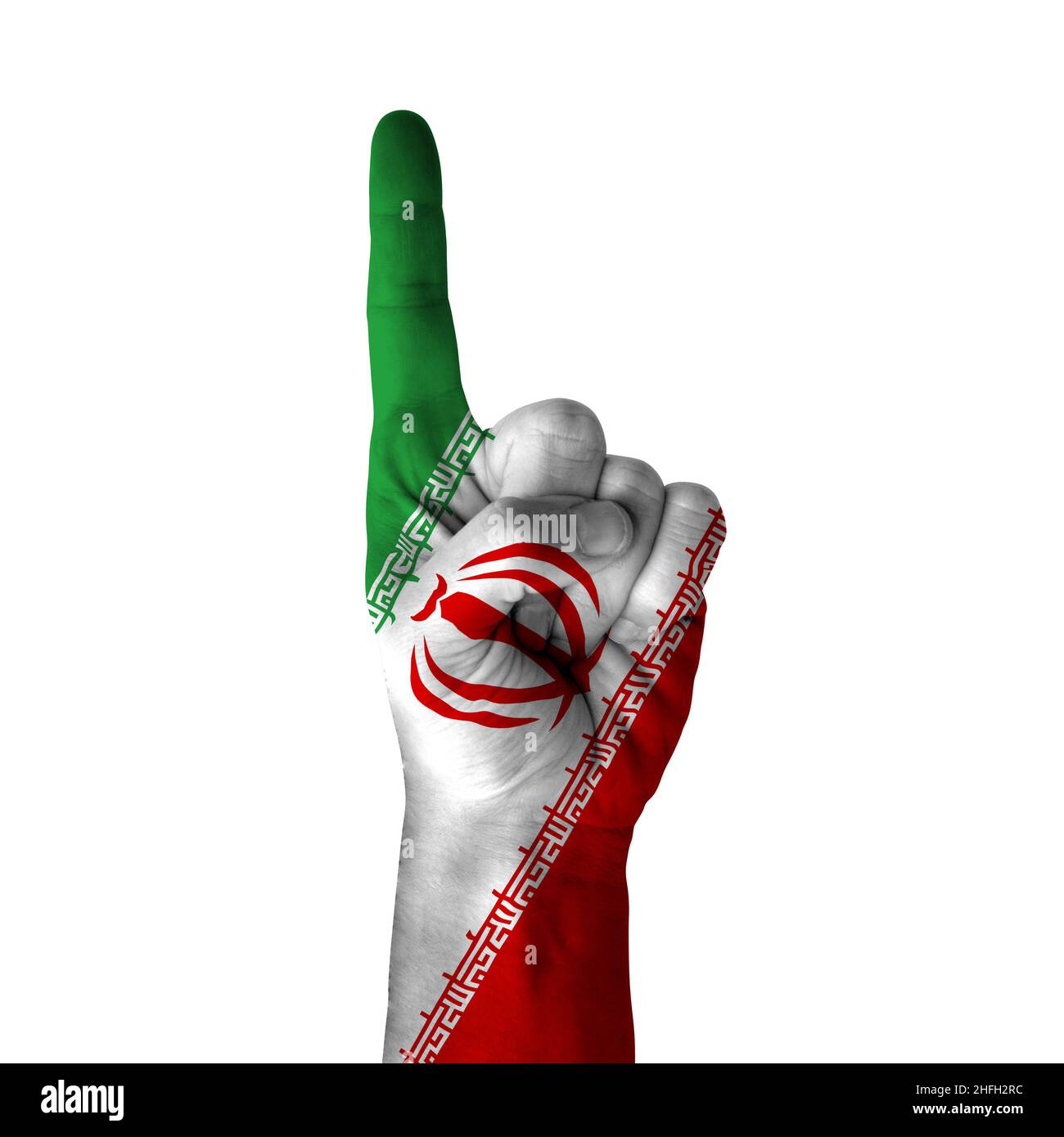 Hand pointing thumb up direction, iran painted with flag as symbol of ...
