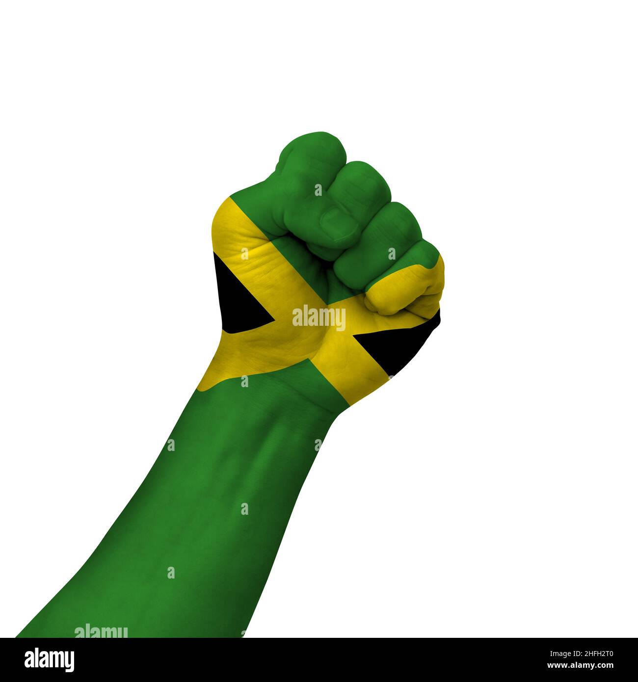 Hand pointing thumb up direction, jamaica painted with flag as symbol ...