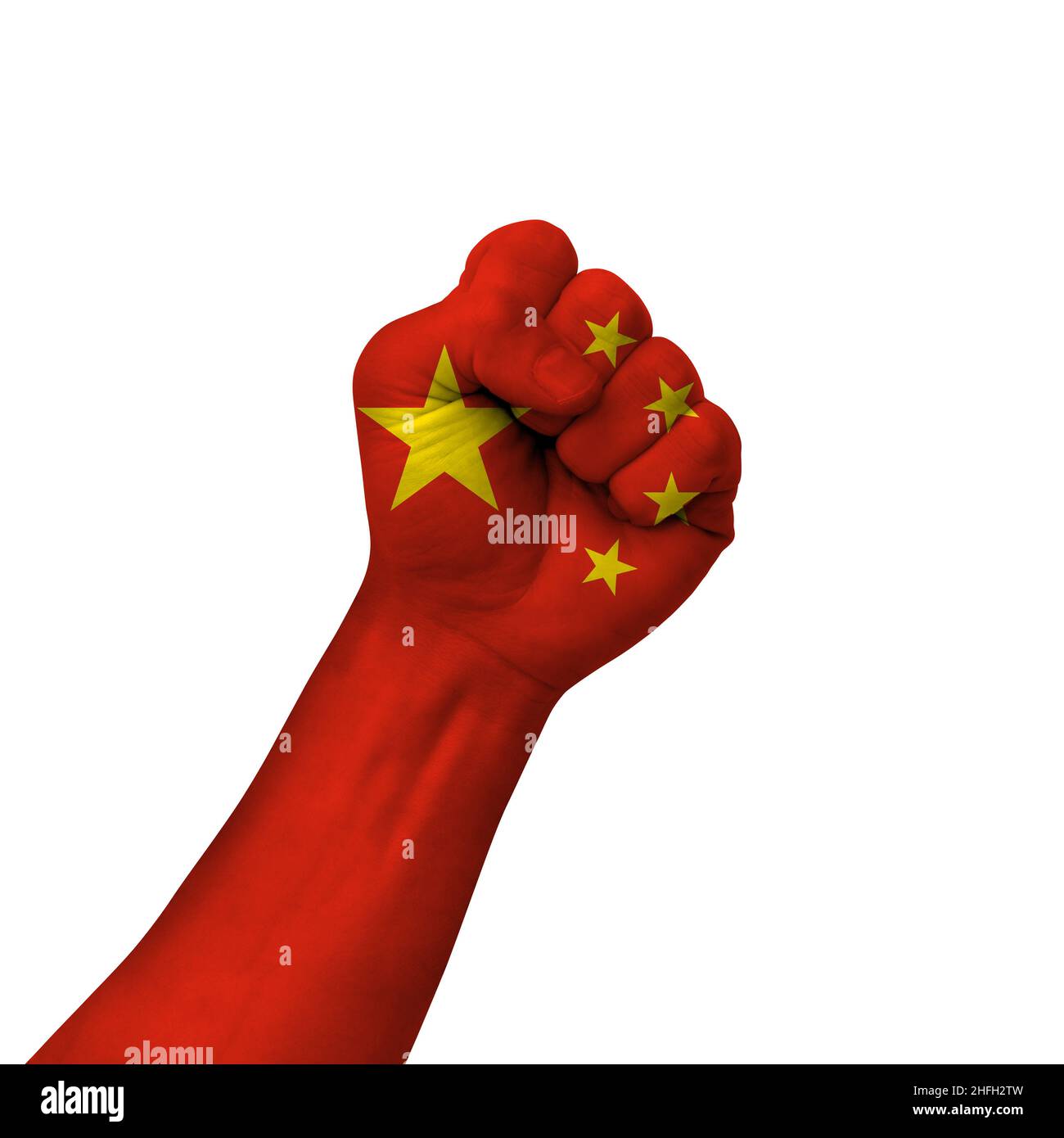 Hand pointing thumb up direction, china painted with flag as symbol of ...