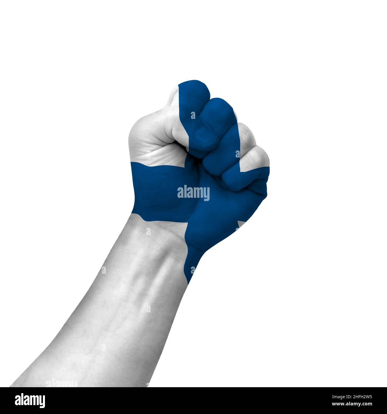 Hand pointing thumb up direction, finland painted with flag as symbol ...