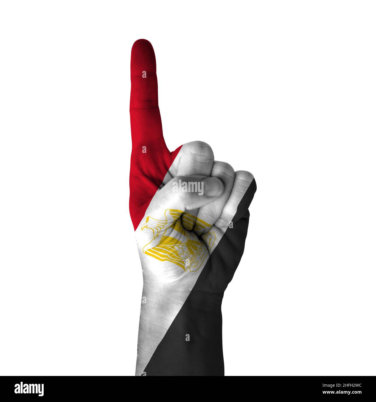 Hand pointing thumb up direction, egypt painted with flag as symbol of ...