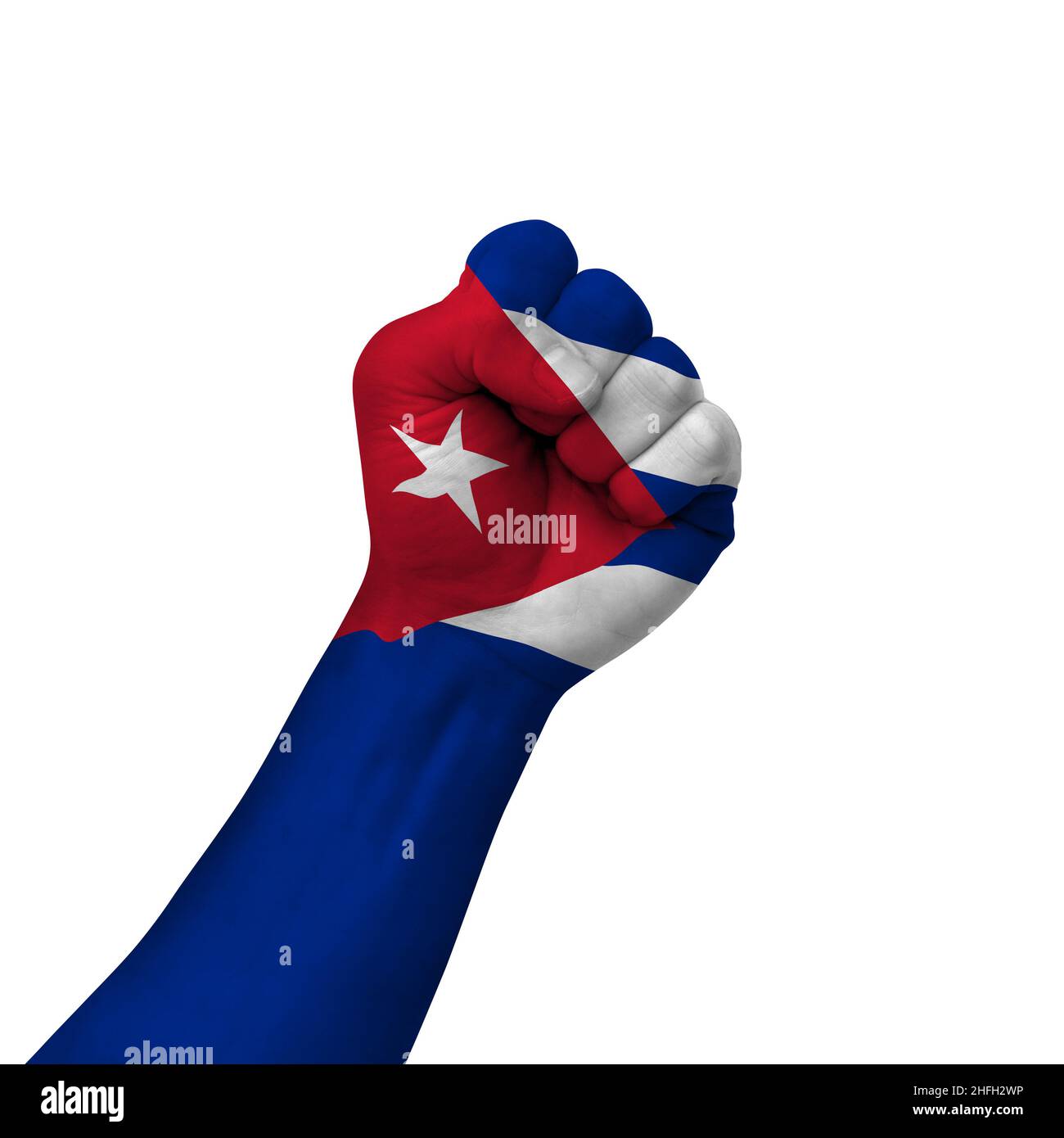 Hand pointing thumb up direction, cuba painted with flag as symbol of ...
