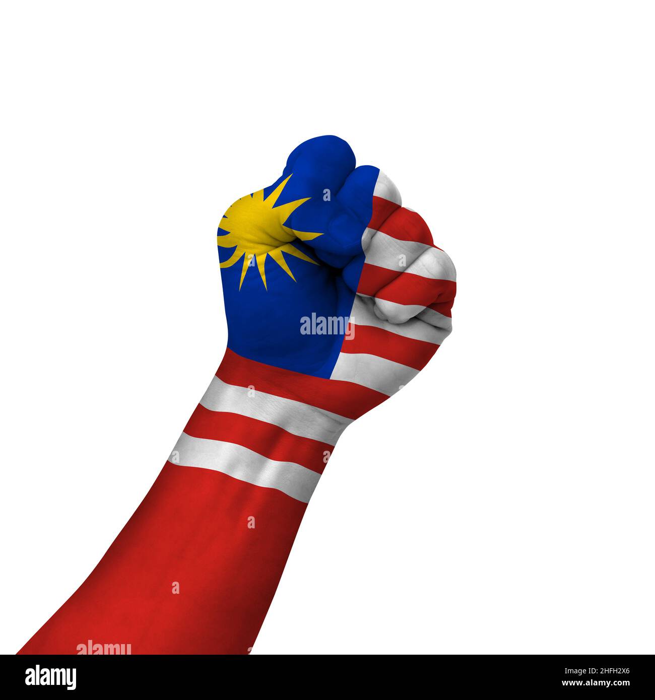 Hand pointing thumb up direction, malaysia painted with flag as symbol ...