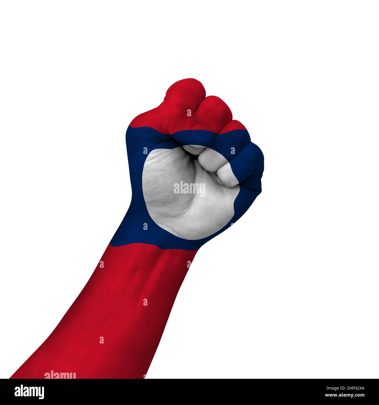 Hand pointing thumb up direction, laos painted with flag as symbol of ...