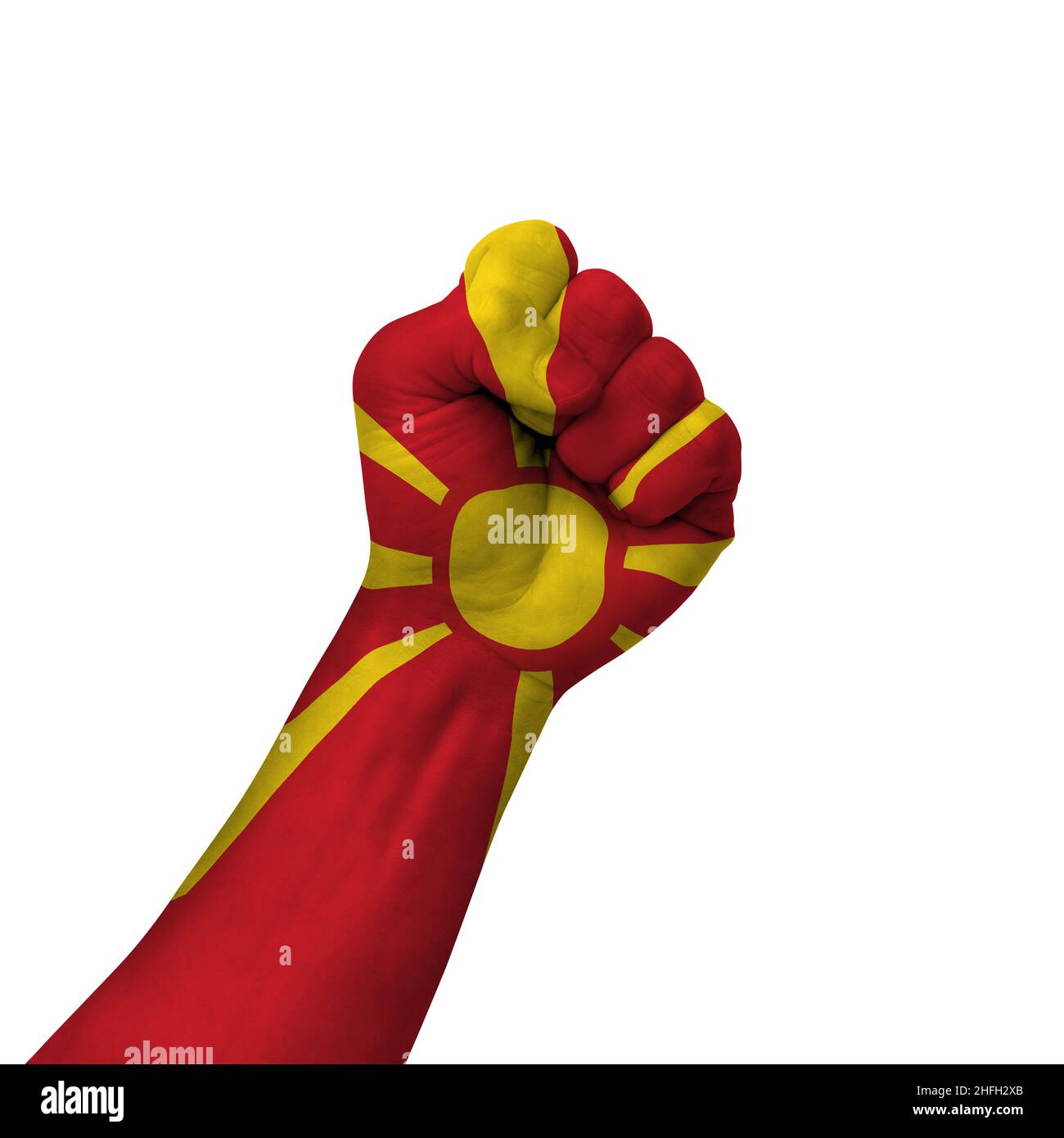 Hand pointing thumb up direction, macedonia painted with flag as symbol ...