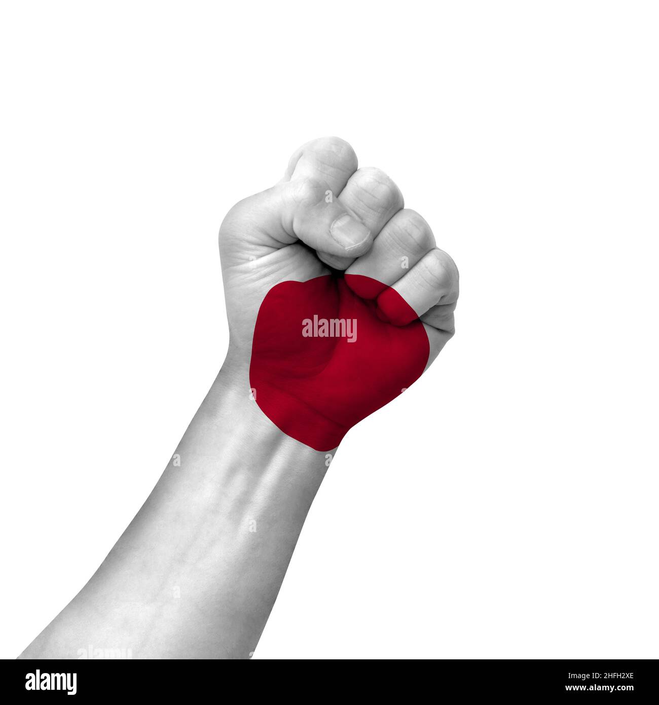 Hand pointing thumb up direction, japan painted with flag as symbol of ...