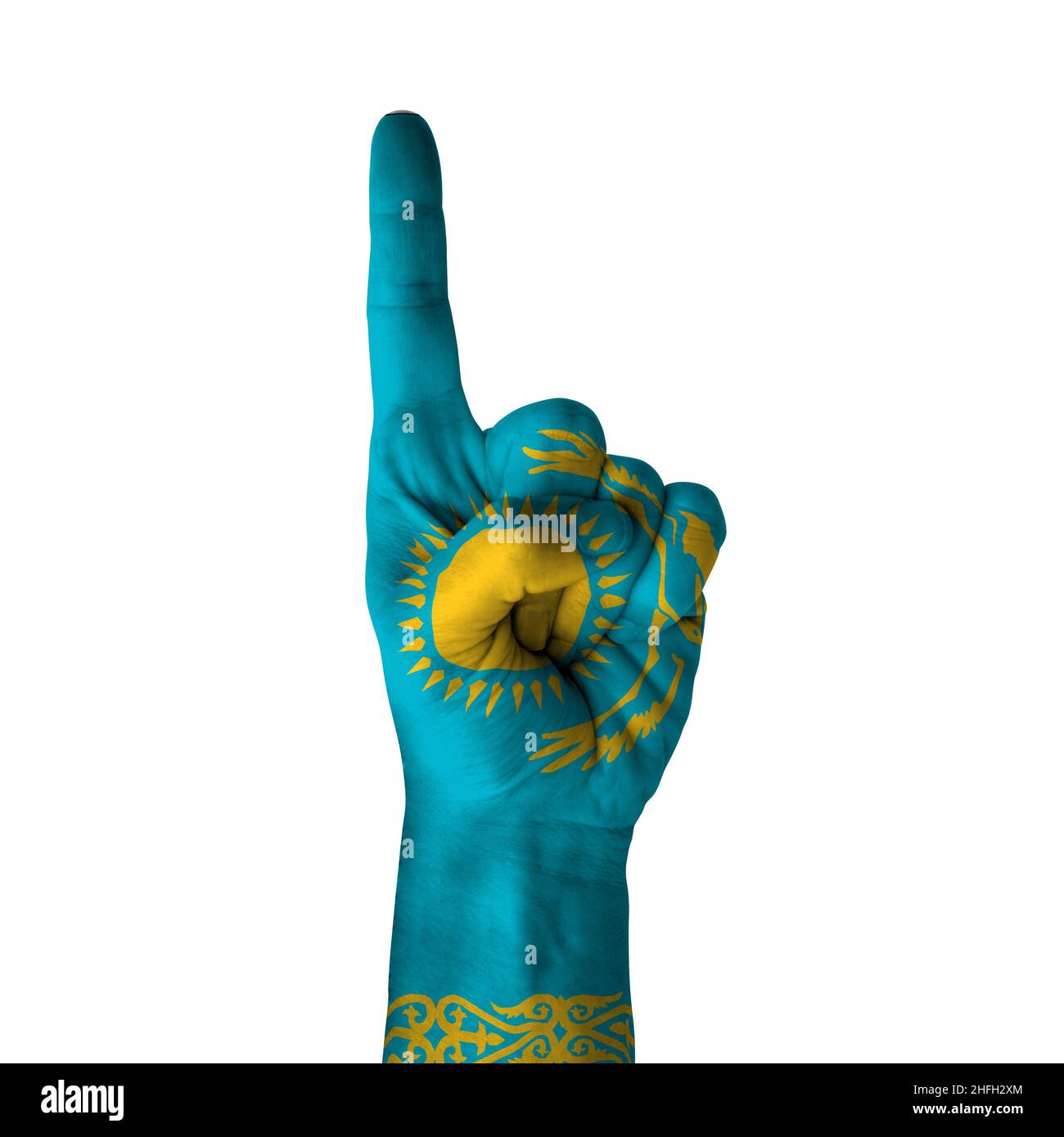 Hand pointing thumb up direction, kazakhstan painted with flag as ...