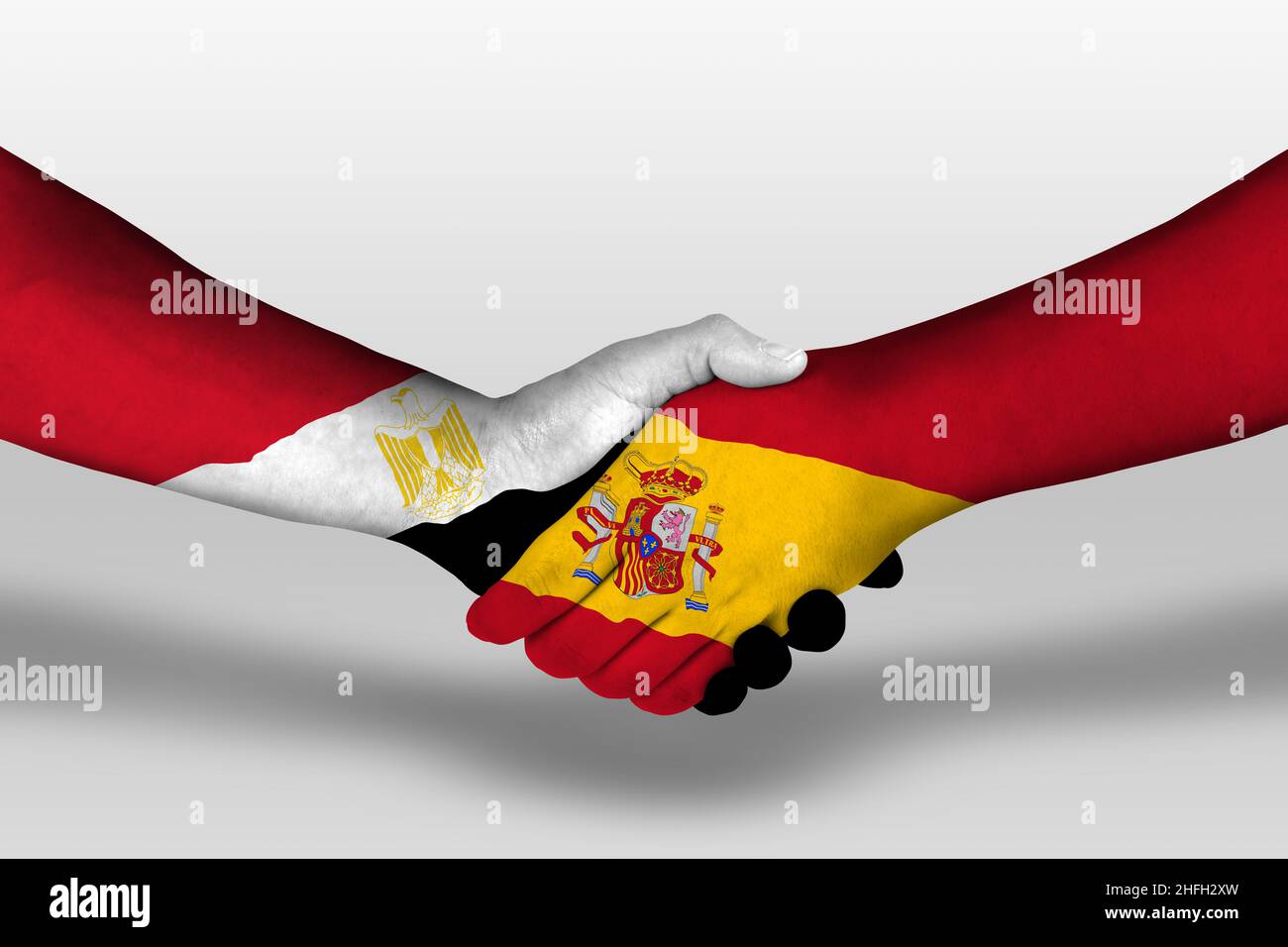 Handshake between spain and egypt flags painted on hands, illustration ...