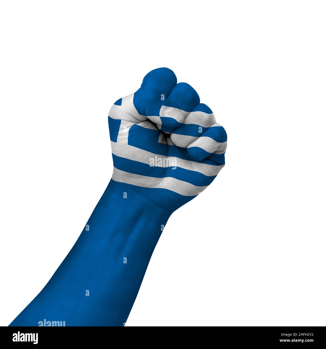 Hand pointing thumb up direction, greece painted with flag as symbol of ...