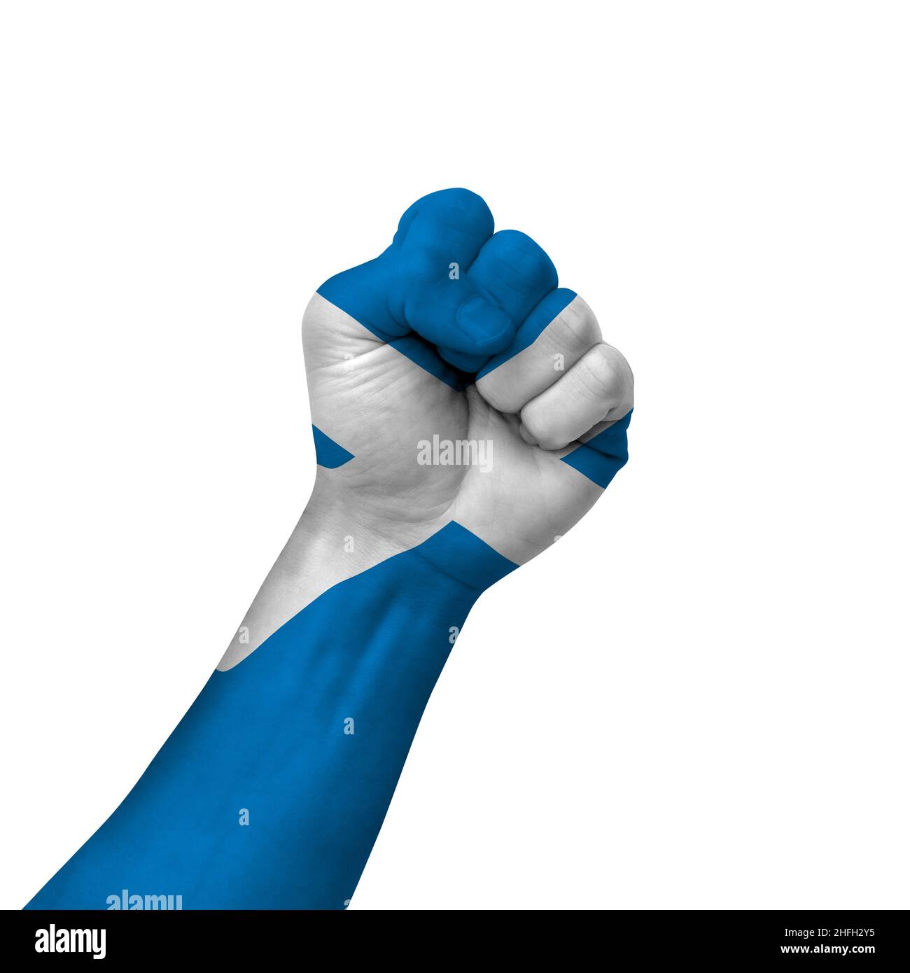 Hand pointing thumb up direction, scotland painted with flag as symbol ...