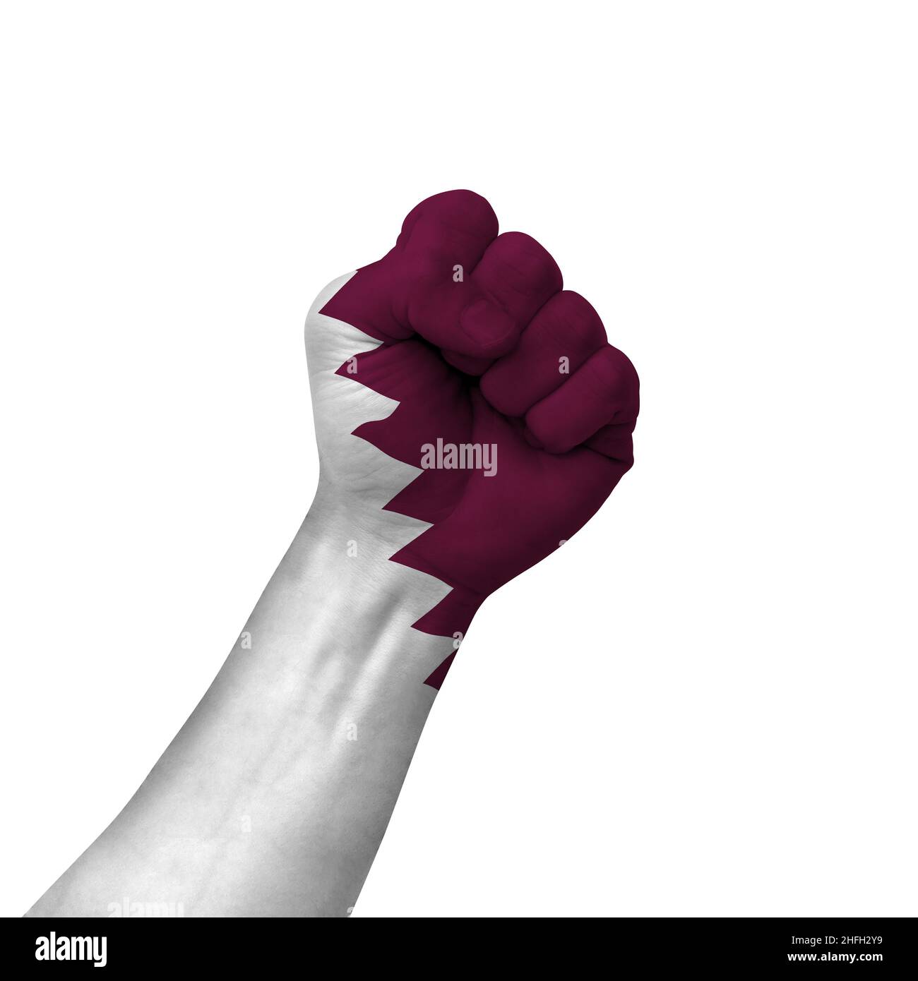 Hand pointing thumb up direction, qatar painted with flag as symbol of ...