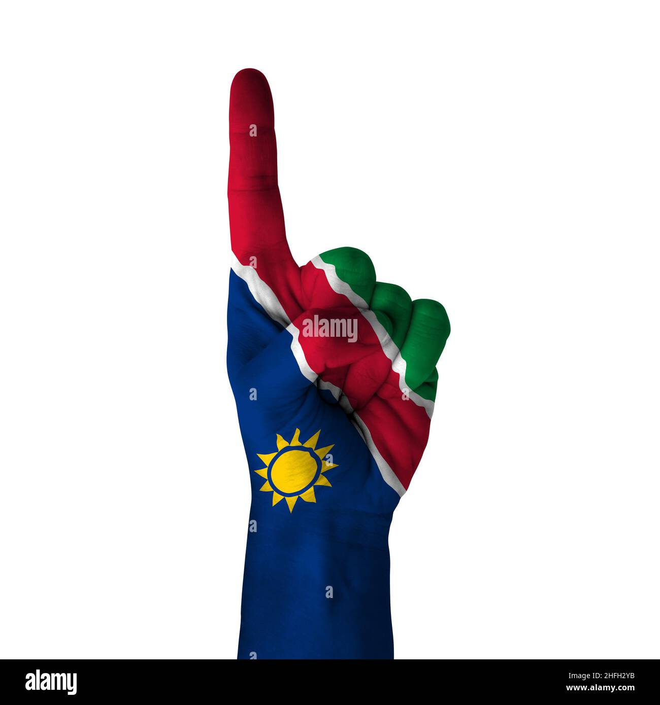 Hand pointing thumb up direction, namibia painted with flag as symbol ...