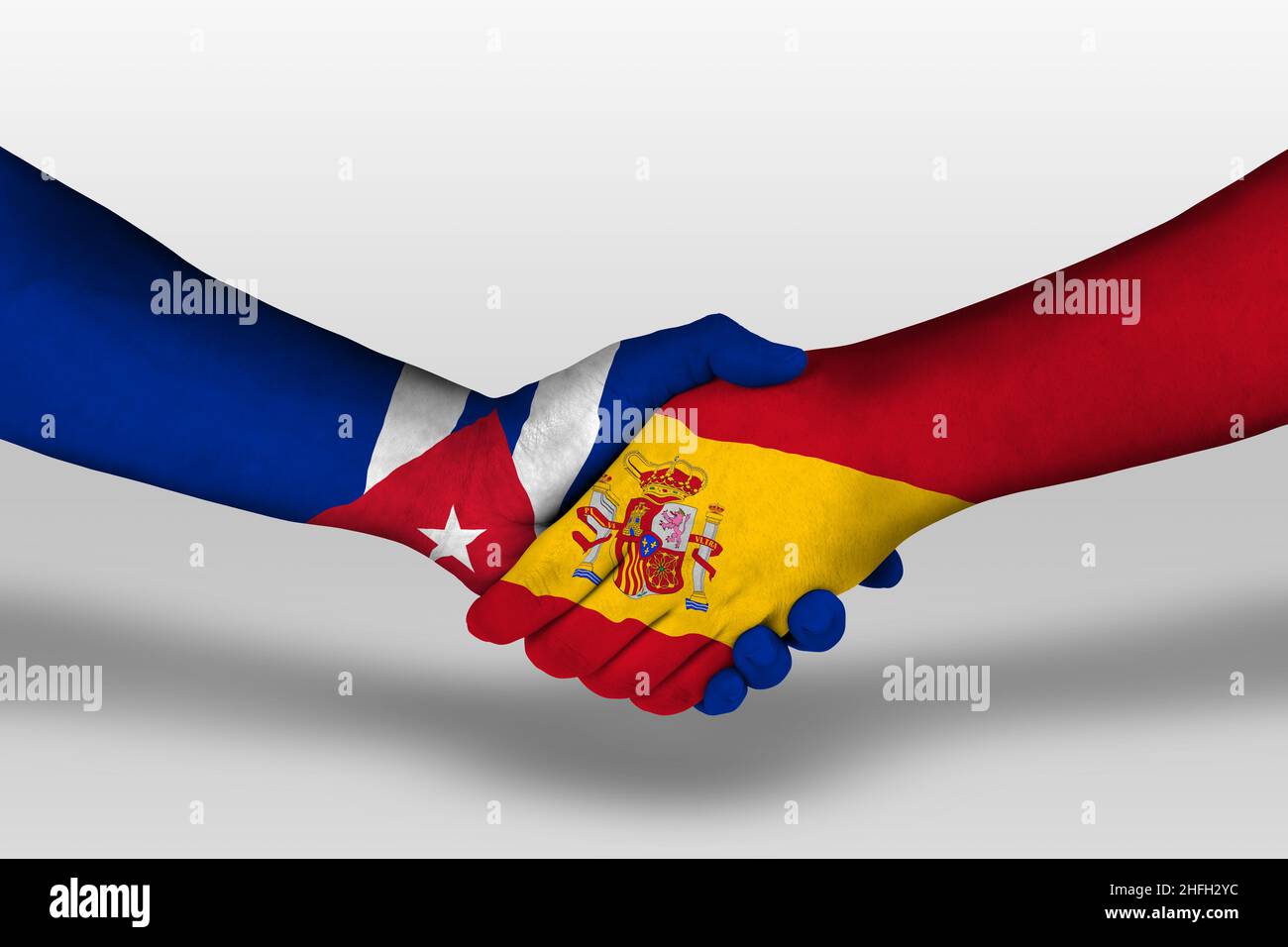 Handshake between spain and cuba flags painted on hands, illustration ...