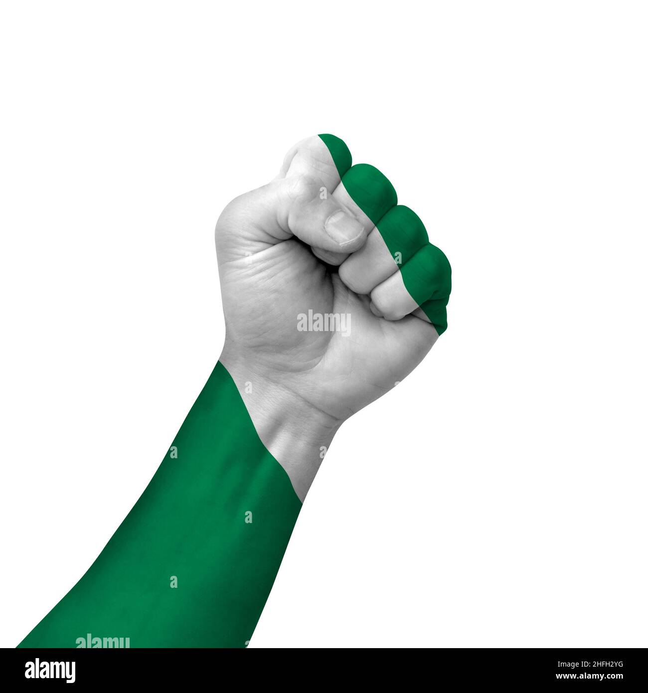 Hand pointing thumb up direction, nigeria painted with flag as symbol ...