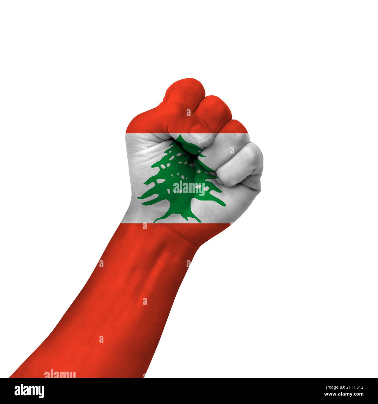 Hand pointing thumb up direction, lebanon painted with flag as symbol ...