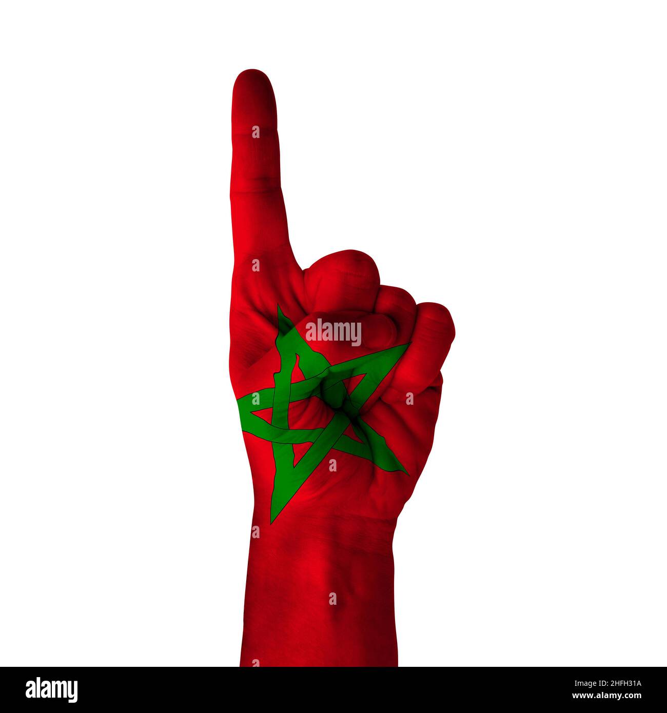 Hand pointing thumb up direction, morocco painted with flag as symbol ...