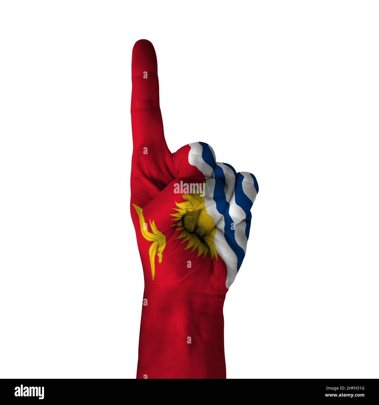 Hand pointing thumb up direction, kiribati painted with flag as symbol ...