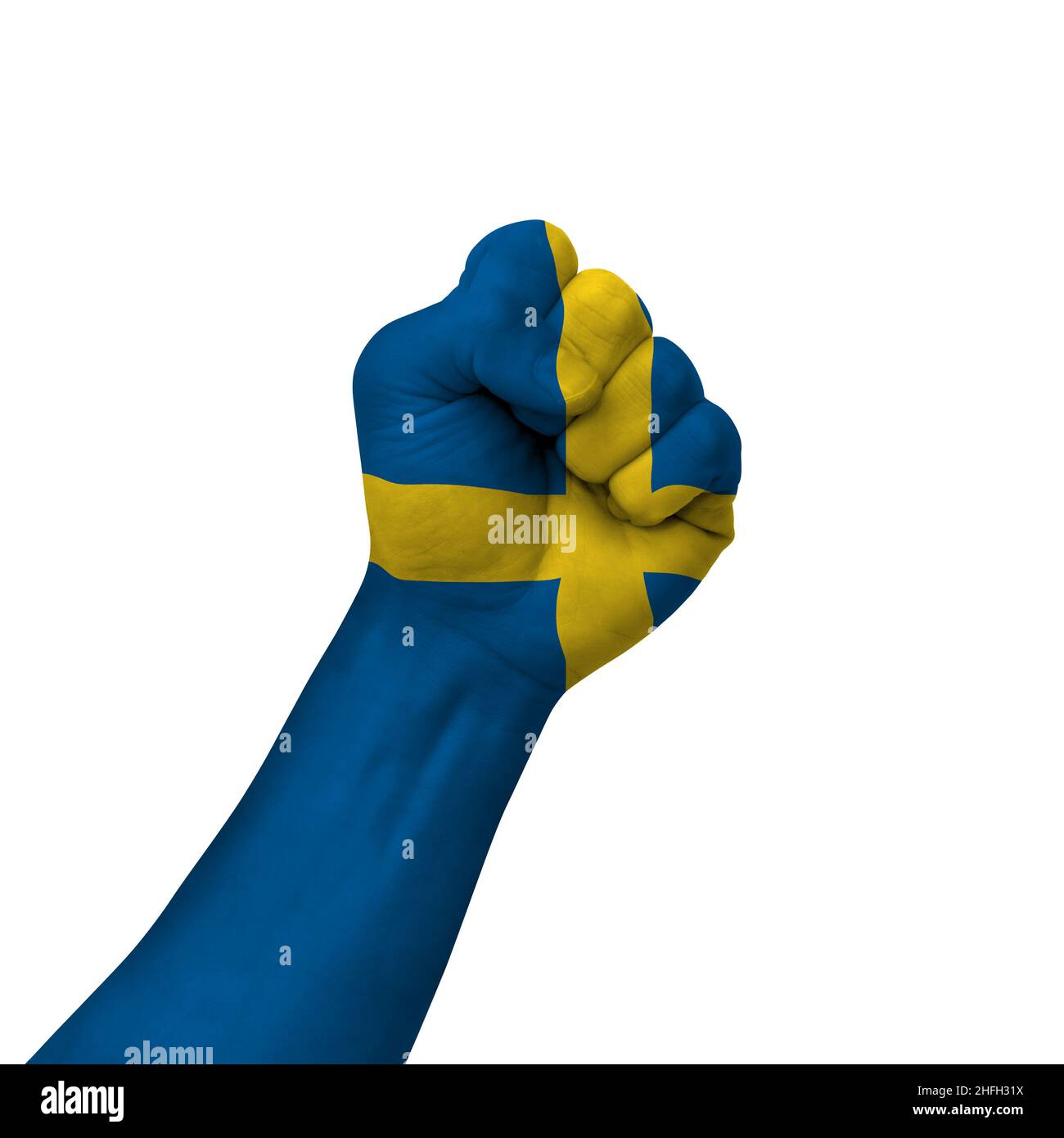 Hand pointing thumb up direction, sweden painted with flag as symbol of ...