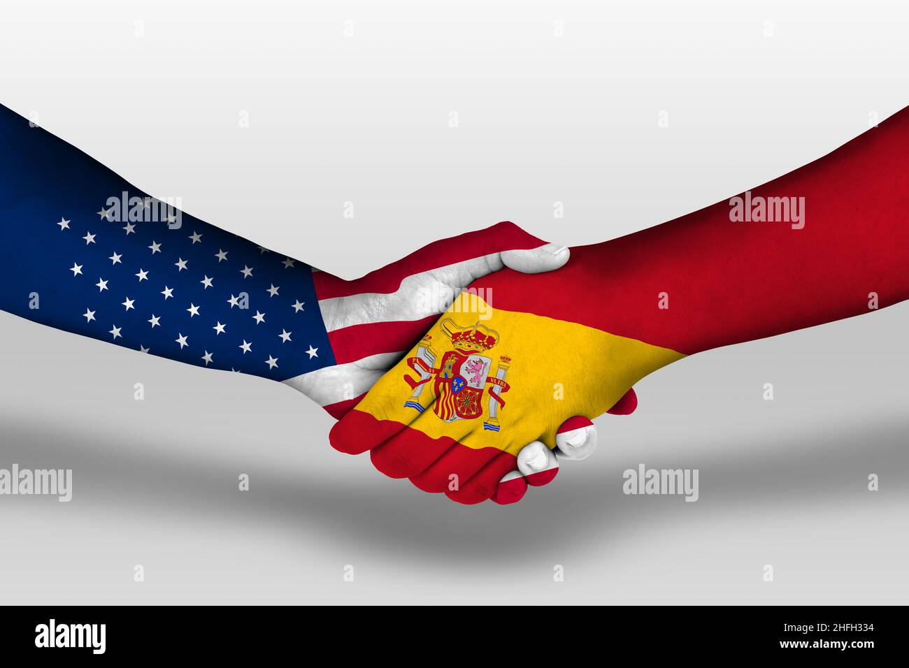 Handshake between spain and united states of america flags painted on ...