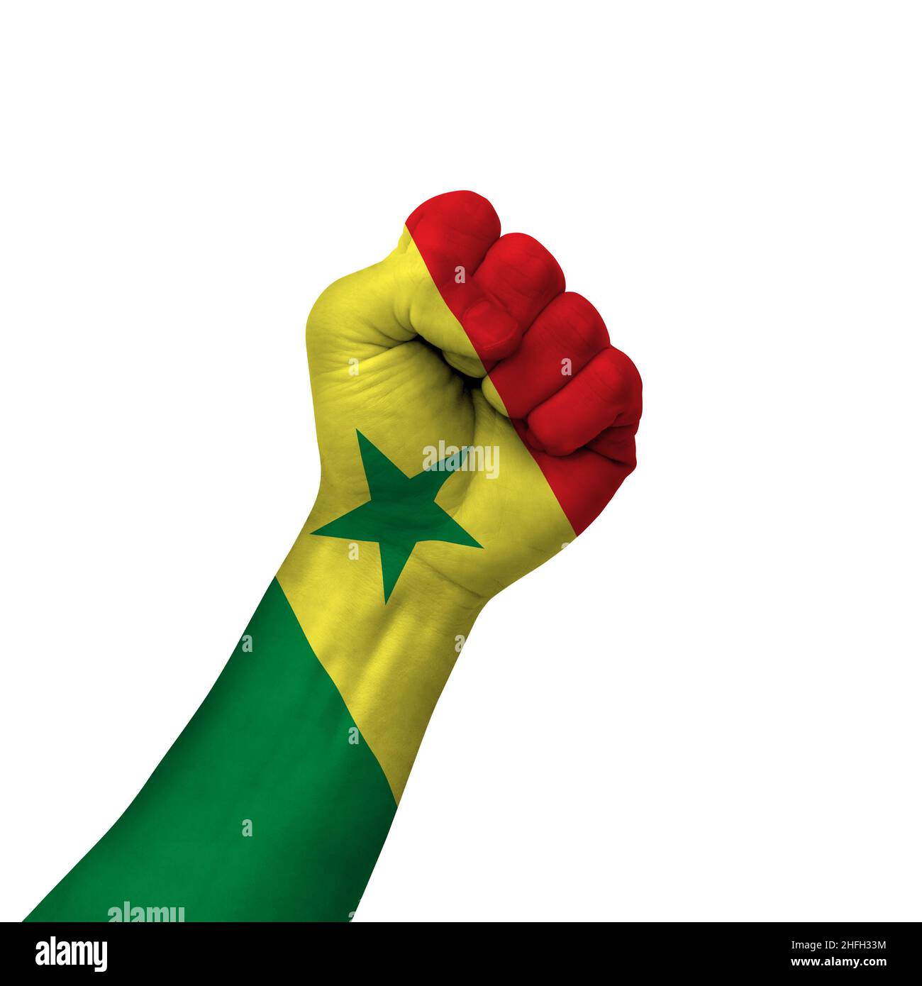 Hand pointing thumb up direction, senegal painted with flag as symbol ...