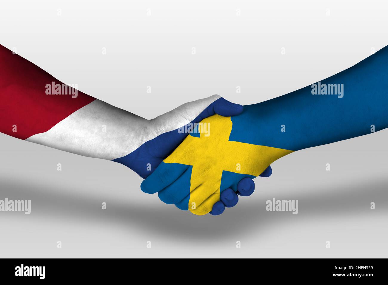 Handshake between sweden and netherlands flags painted on hands ...