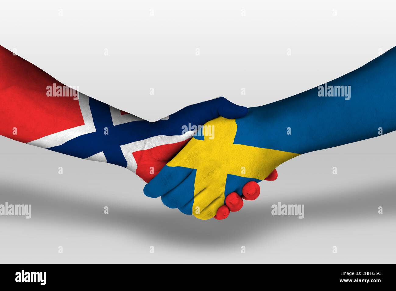 Handshake between sweden and norway flags painted on hands ...