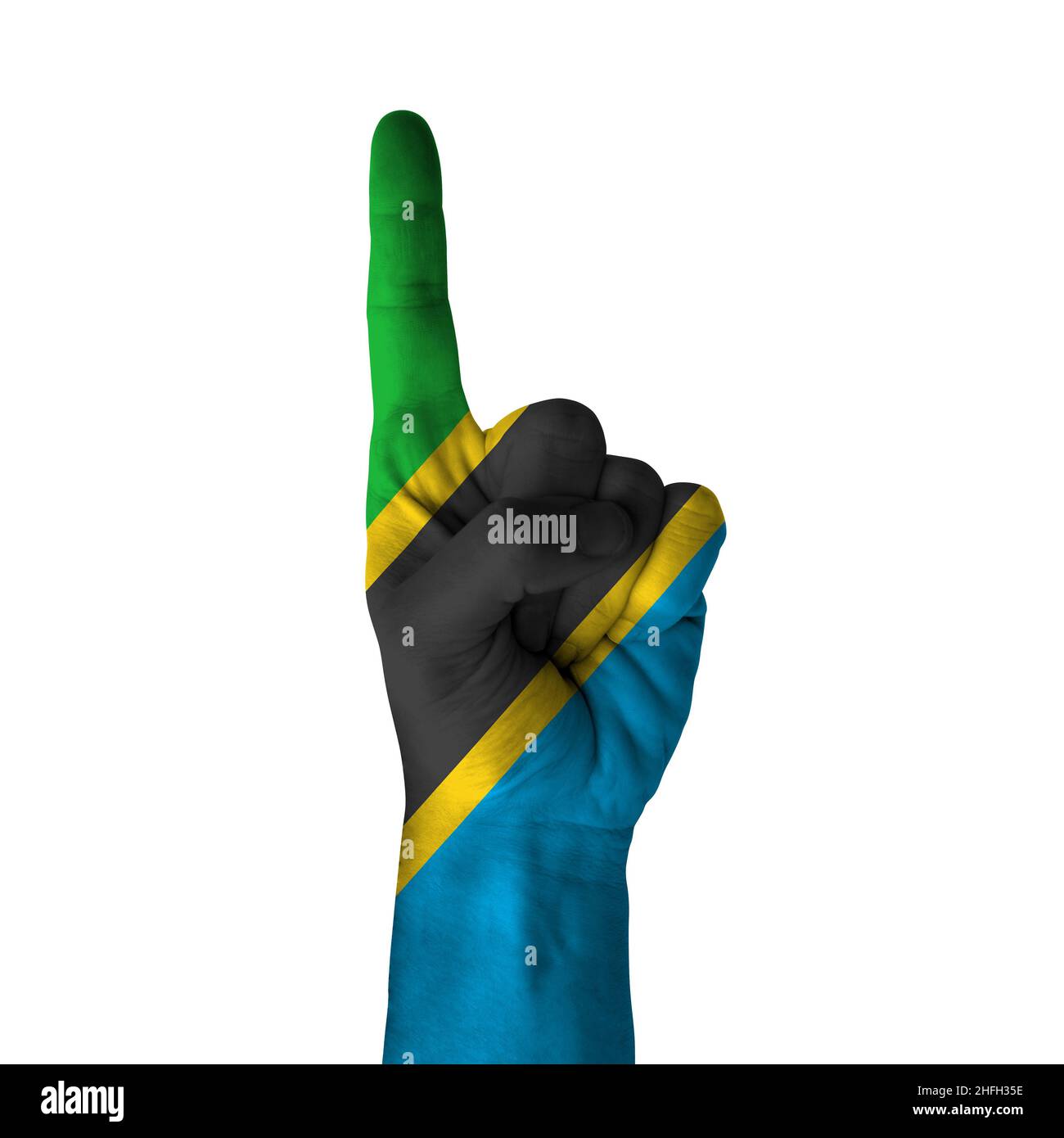 Hand pointing thumb up direction, tanzania painted with flag as symbol ...