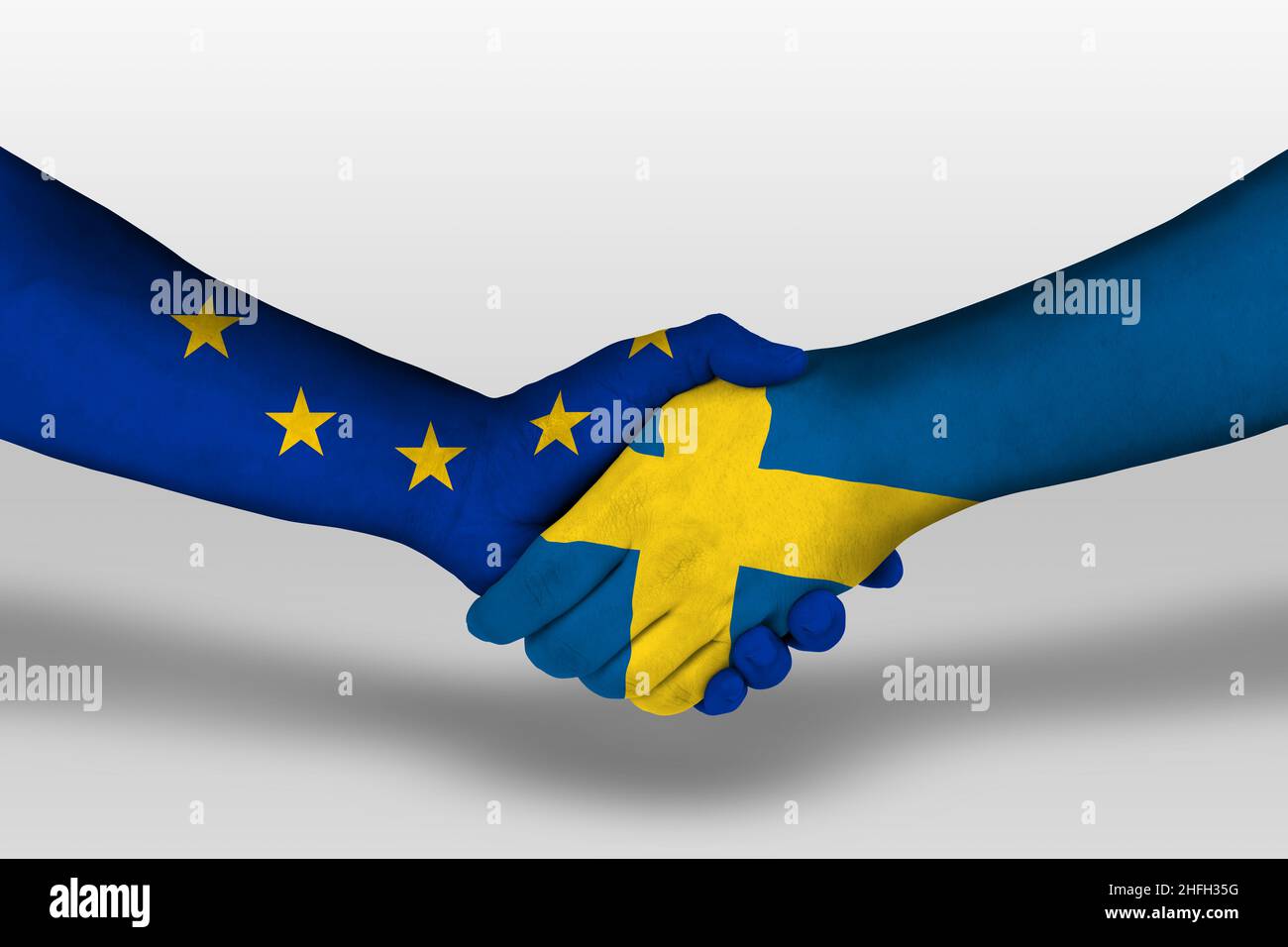 Handshake between sweden and european union flags painted on hands ...
