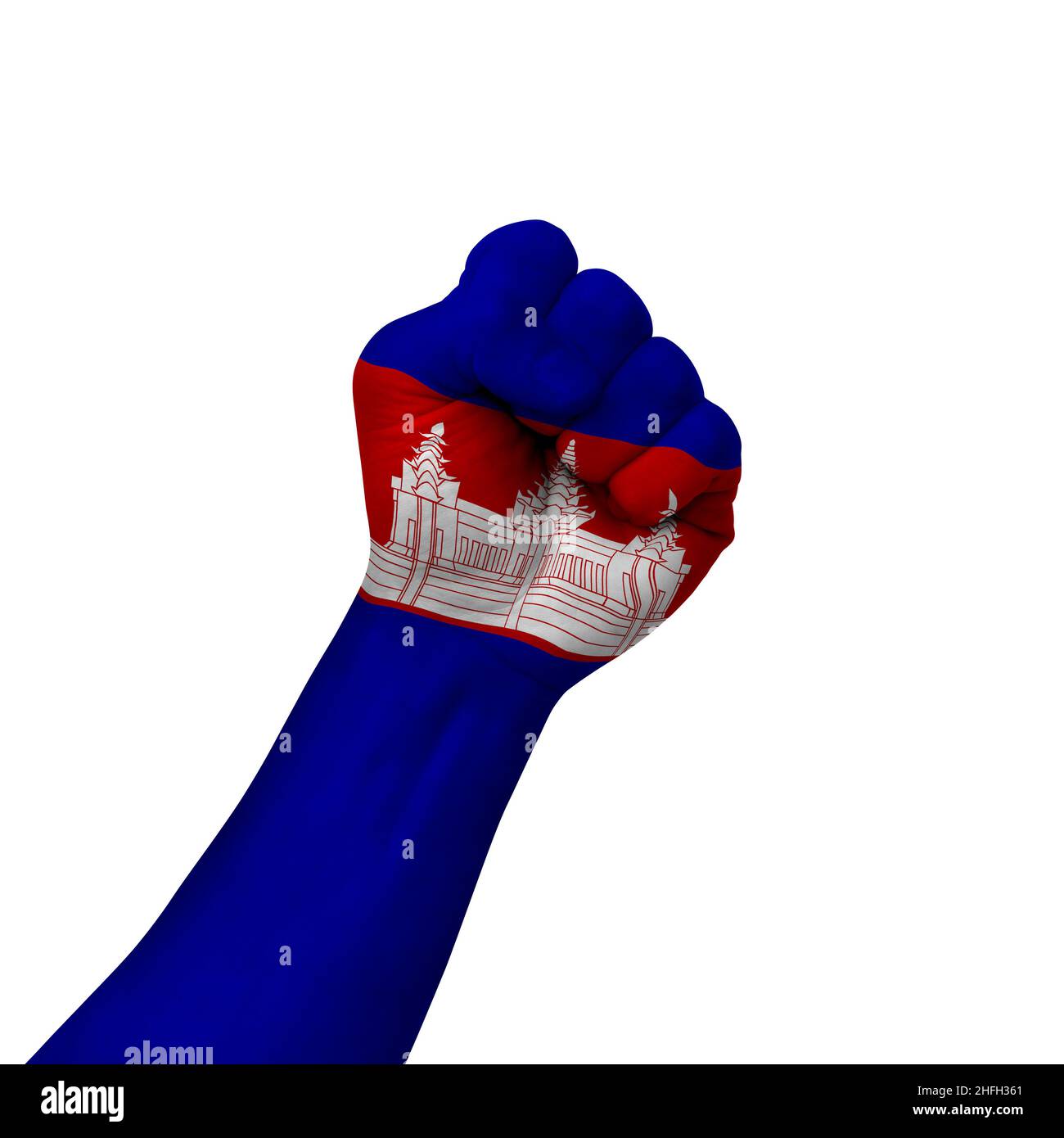 Hand making victory sign, cambodia painted with flag as symbol of ...