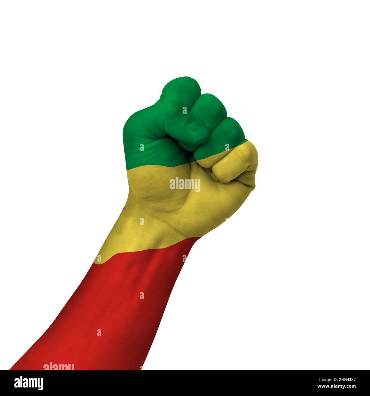 Hand making victory sign, republic of congo painted with flag as symbol ...